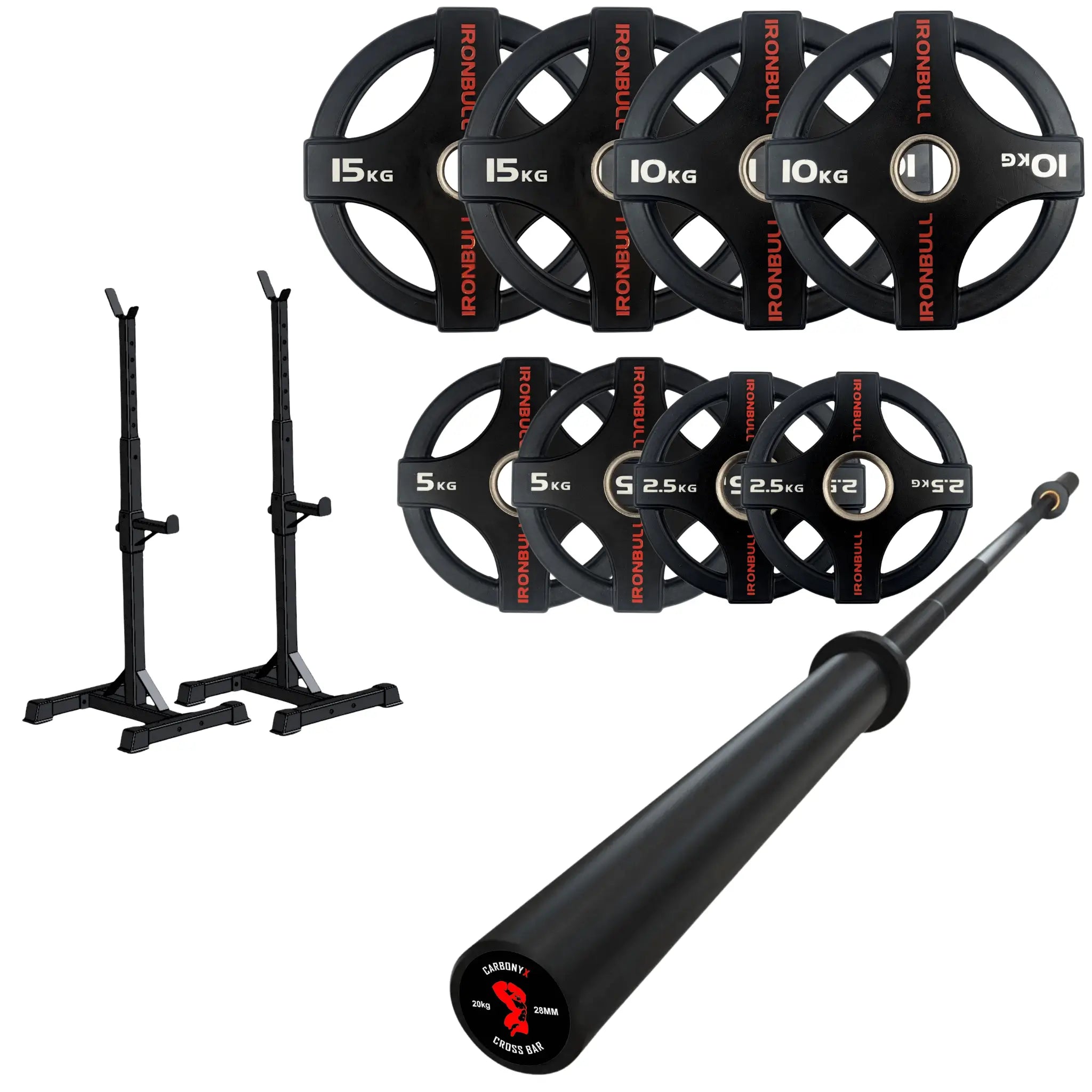 65kg Quad Grip Weight Set + Barbell | Home Gym Kit - 7ft Black Barbell ...