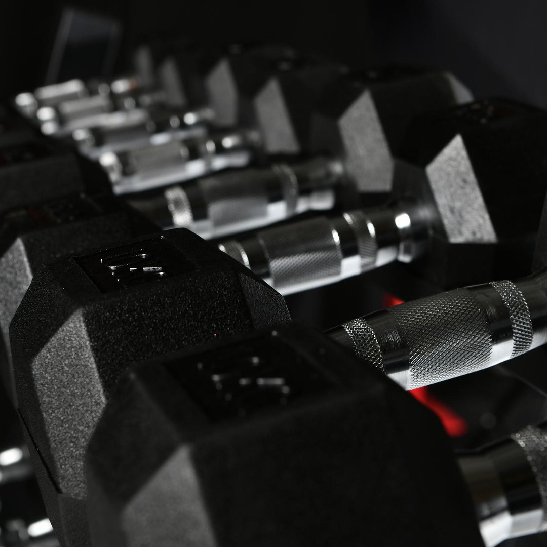 Hex Dumbell set | Hexagon Dumbbells | SuperStrong - With Rack