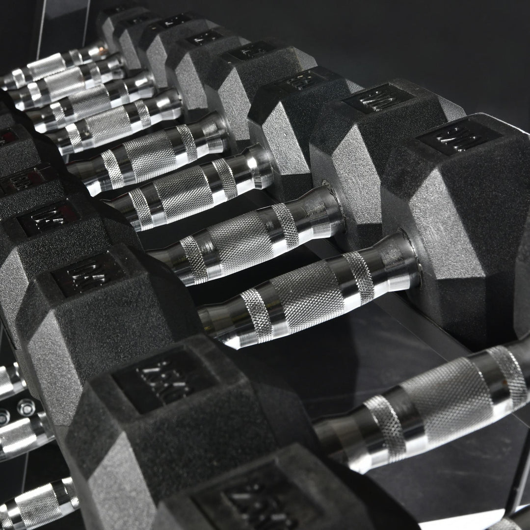 Hex Dumbell set | Hexagon Dumbbells | SuperStrong - With Rack